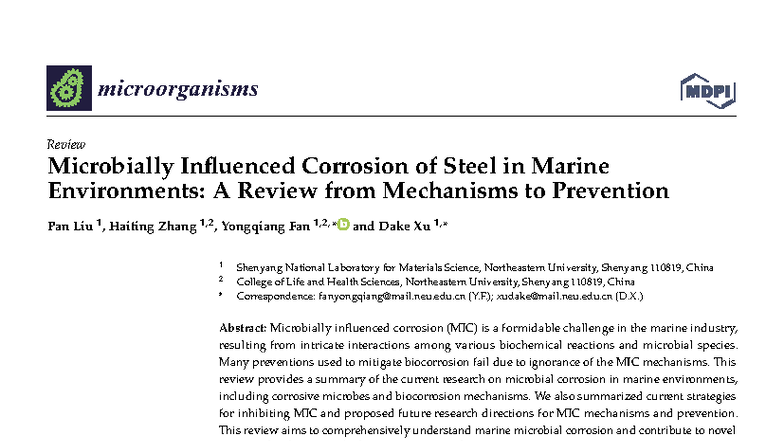 Microorganisms 11: Review on Microbially Influenced Corrosion of Steel ...