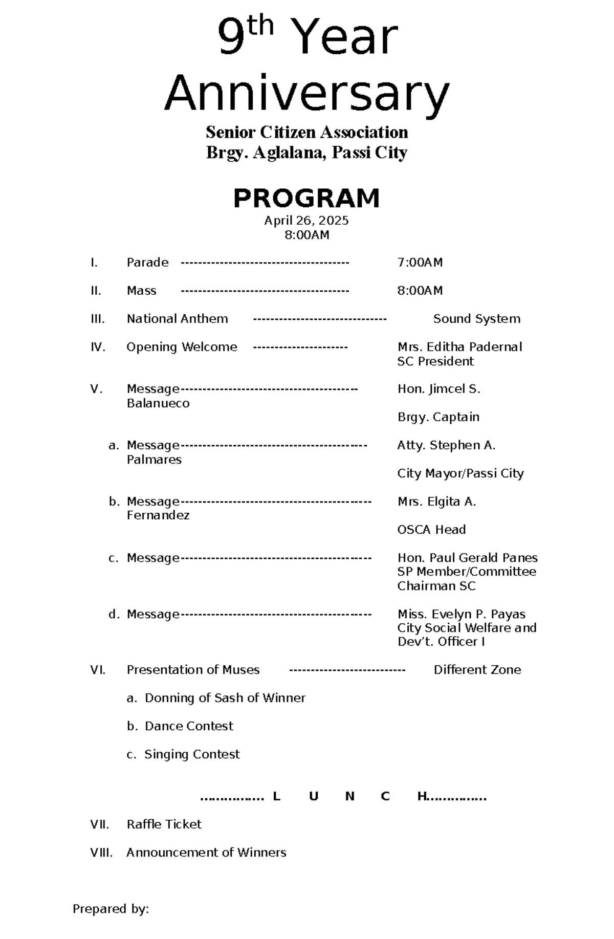 Aglalana Senior Citizens Program: 9th Anniversary Celebration Plan ...