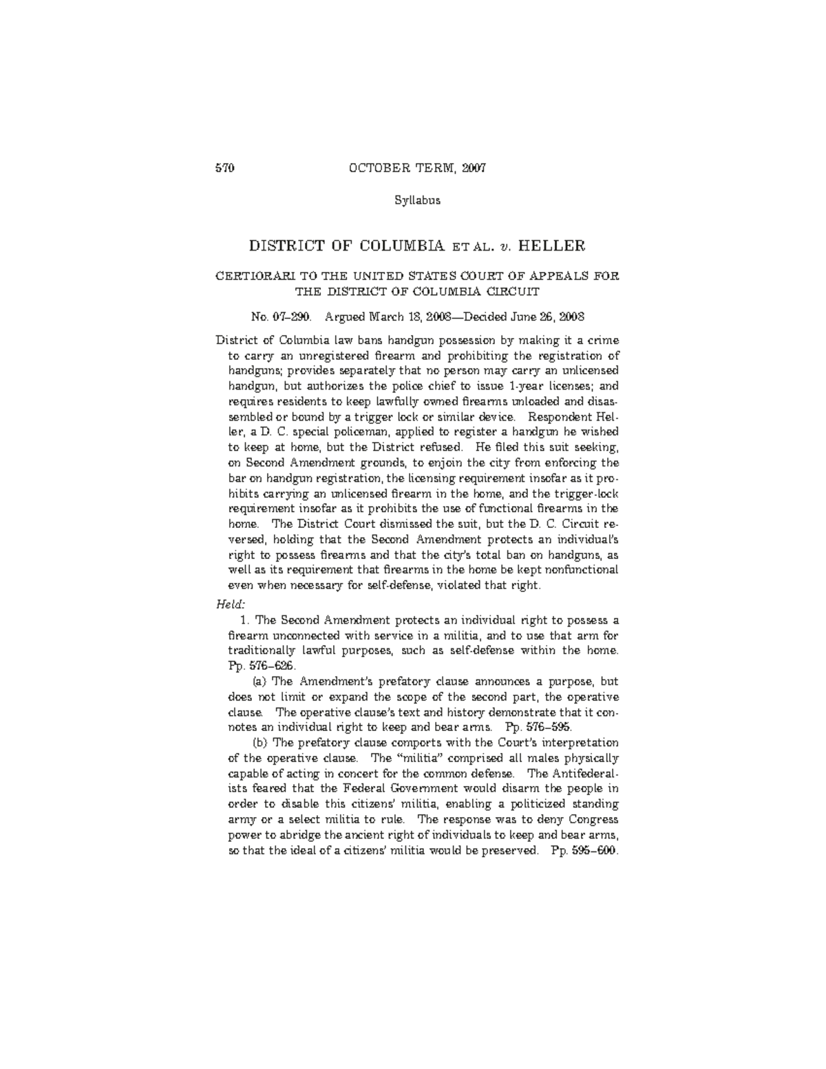 District of Columbia v. Heller: Supreme Court's Second Amendment Ruling ...