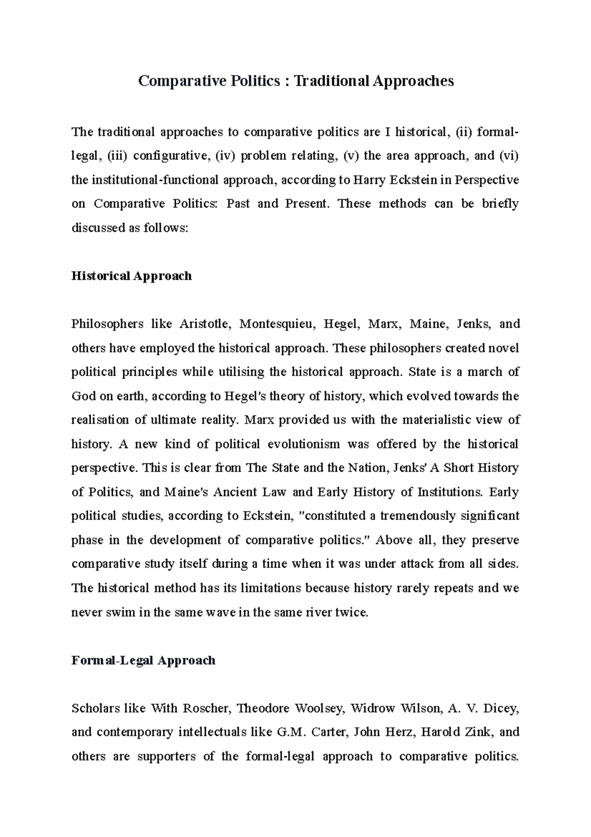 Comparative Politics (POL-101): Traditional Approaches Explained - Studocu