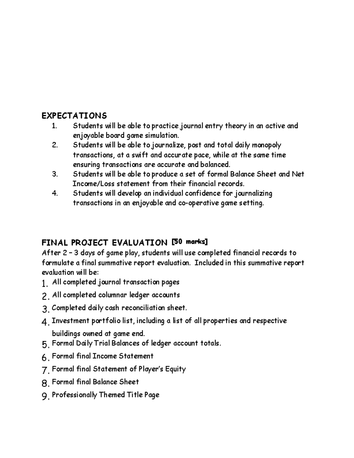 Monopoly Accounting Game Project - Journal Entries & Reports - Studocu