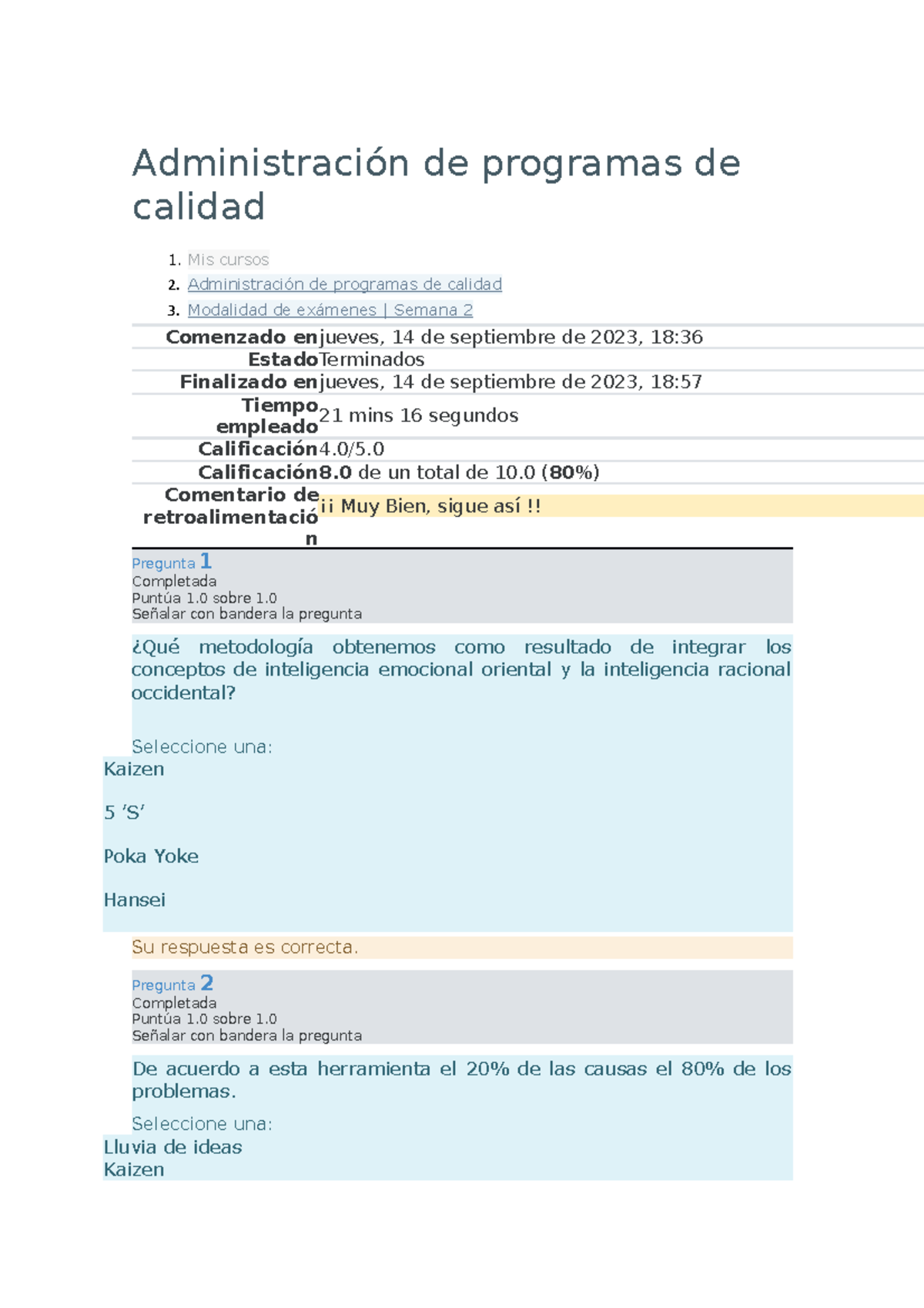 Examen S3 - Administración de Programas de Calidad - Análisis y Respuestas - Studocu