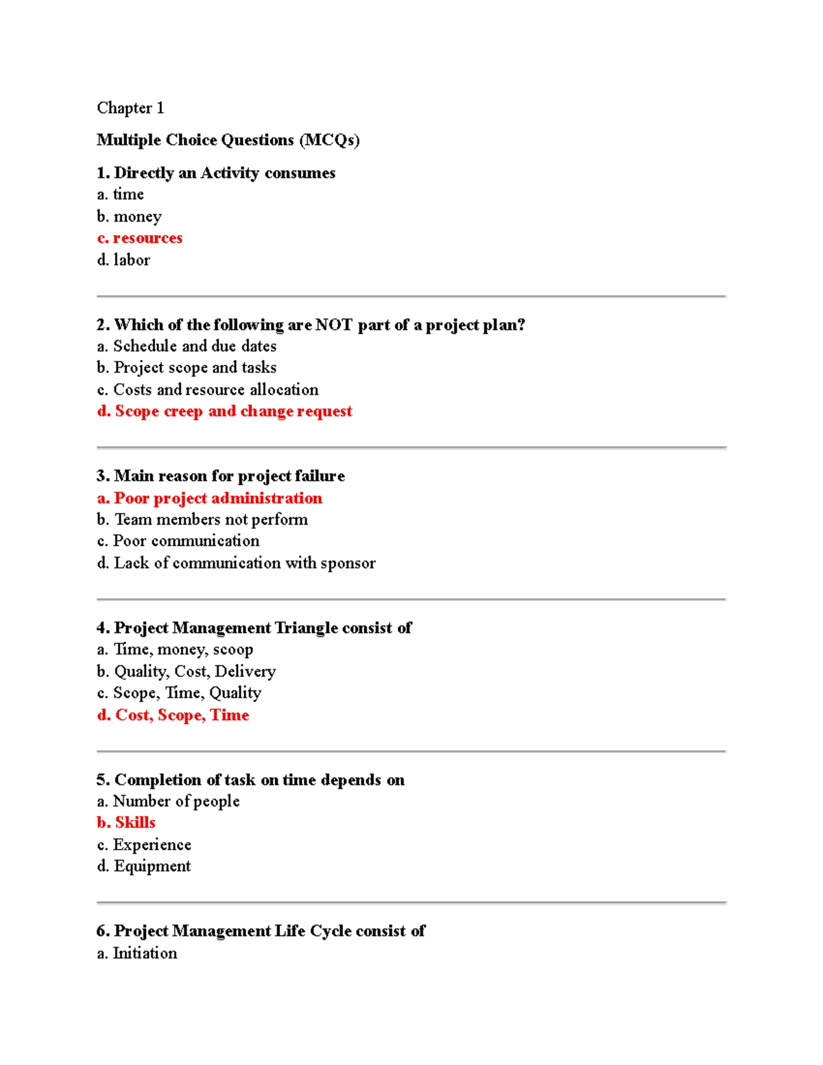 Quiz - Project Management MCQs (Course Code: jjj) - Studocu