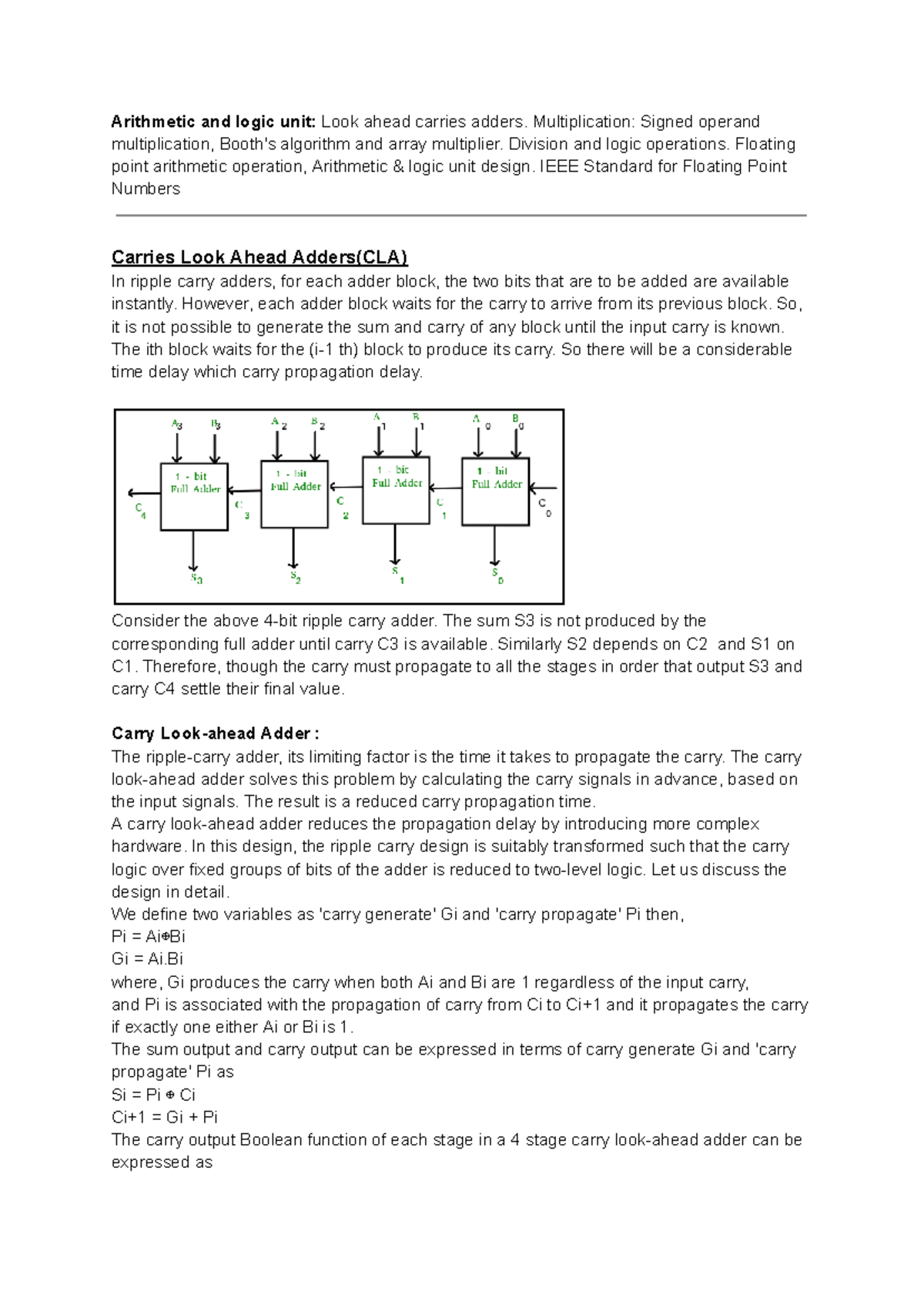 Unit-2(COA) - Arithmetic Logic Unit Design and Operations Notes - Studocu