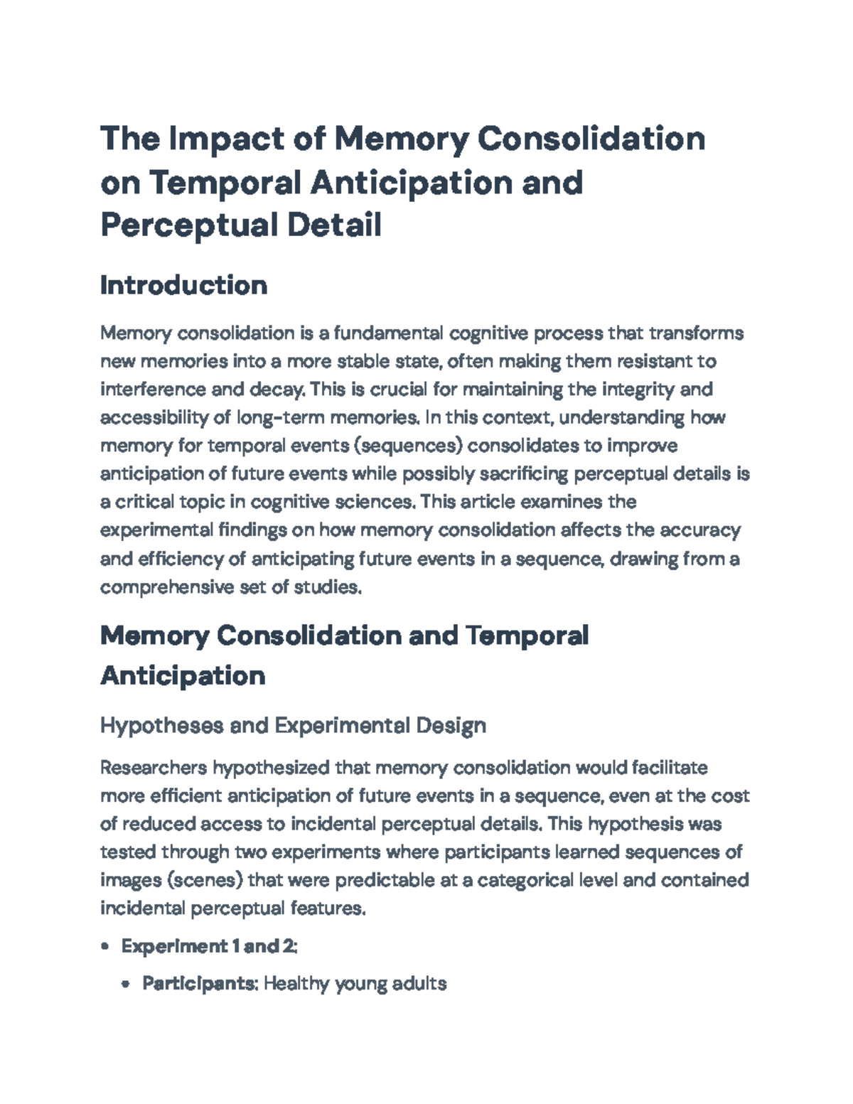 The Impact of Memory Consolidation on Temporal Anticipation and Detail ...