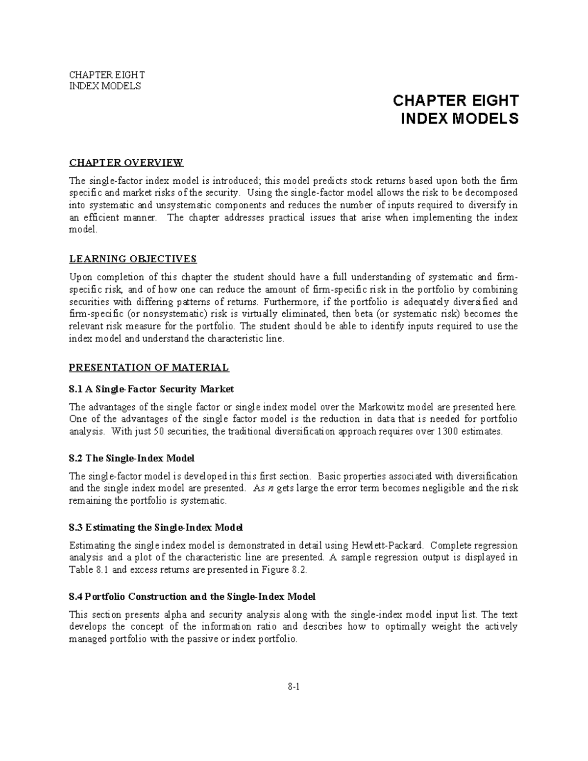 CHAPTER 8: INDEX MODELS - UNDERSTANDING RISK AND DIVERSIFICATION - Studocu