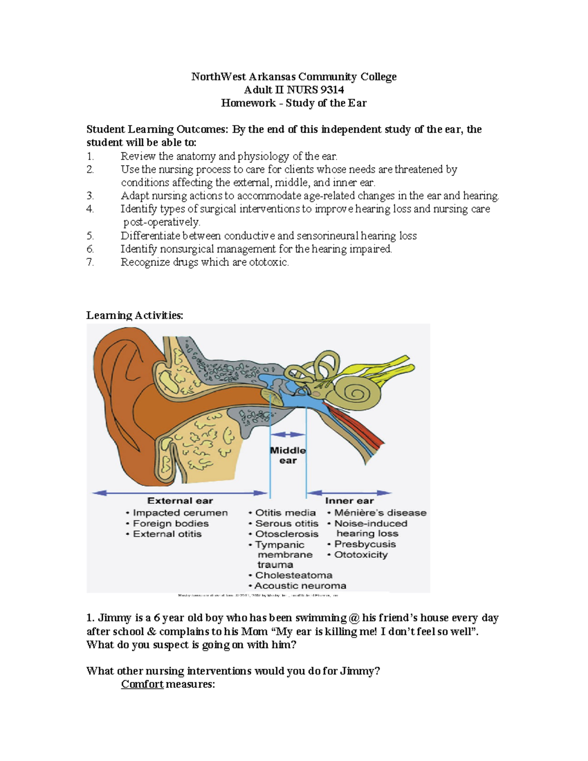 Ear Disorders Assignment - NorthWest Arkansas Community College Adult ...
