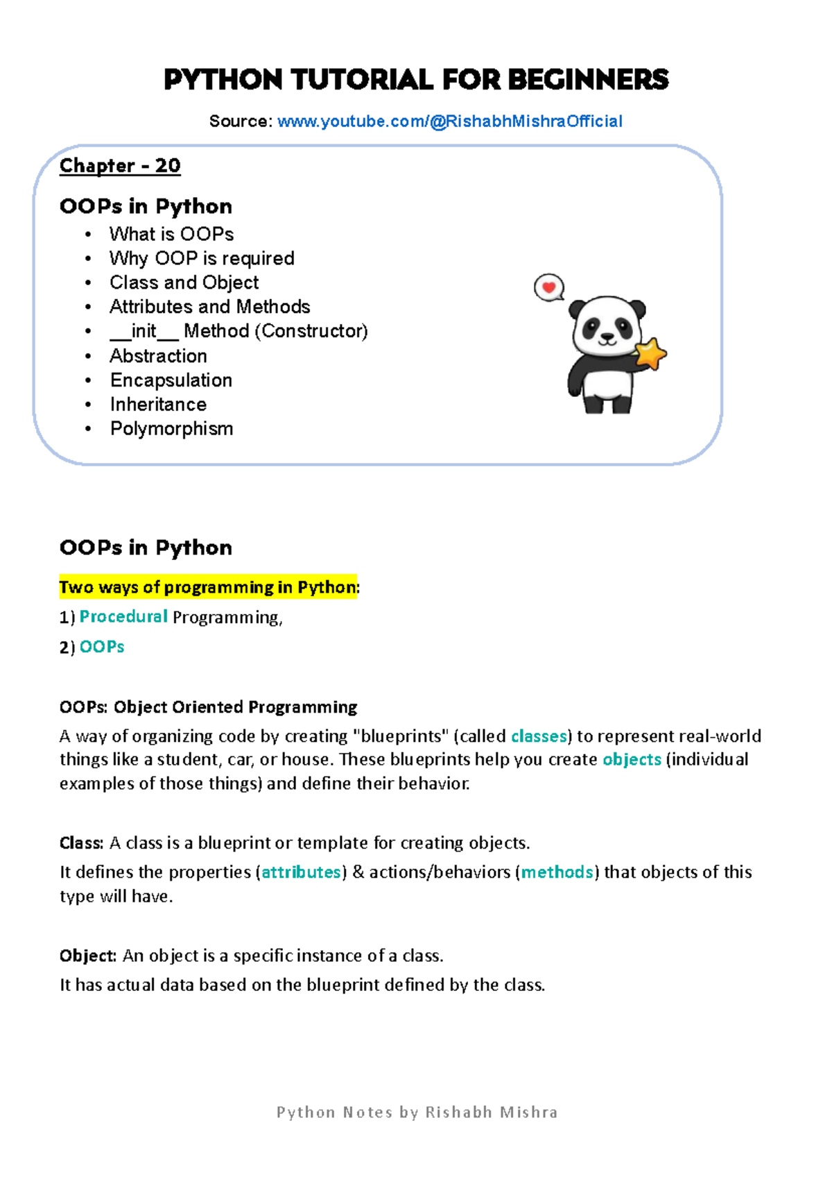 PYTHON 101: CH20 OOPs Concepts & Examples - Studocu