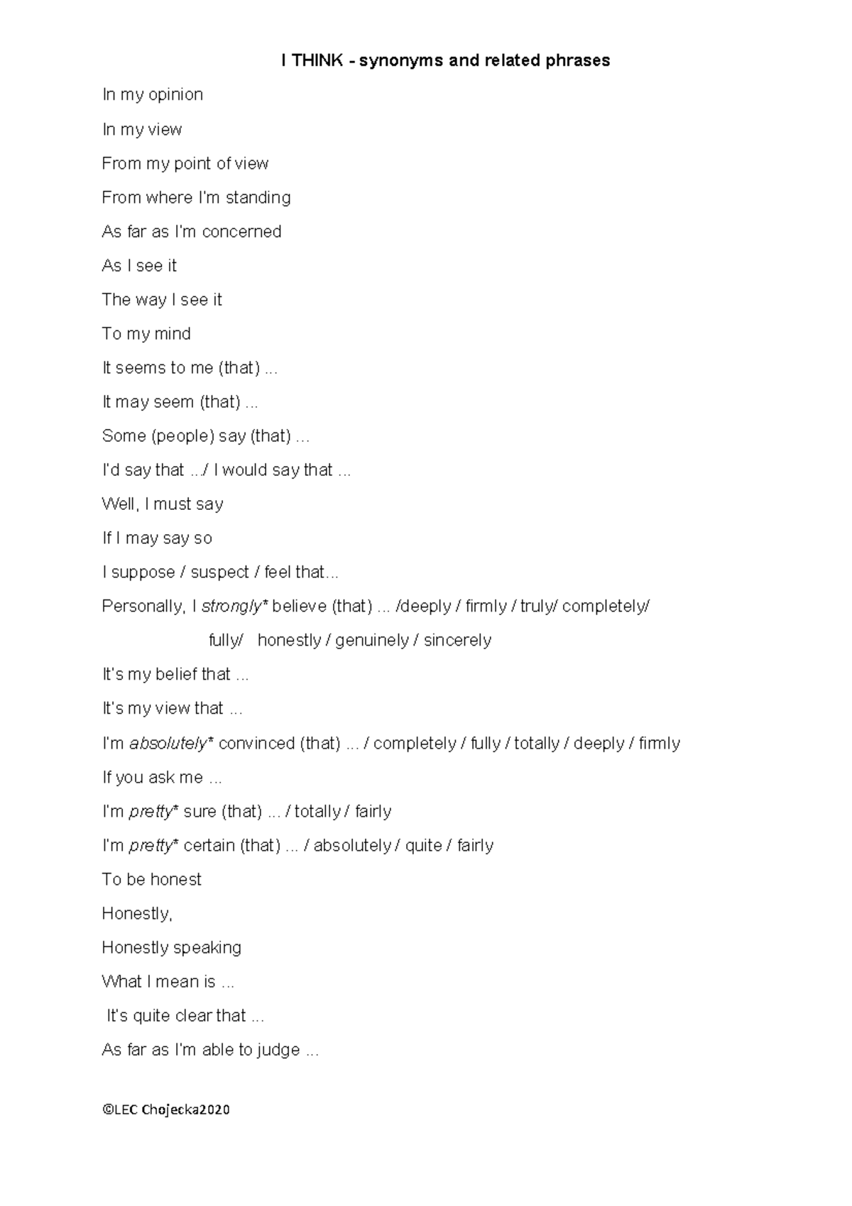 I-think-synonyms - Some helpful synonymous words - I THINK - synonyms ...
