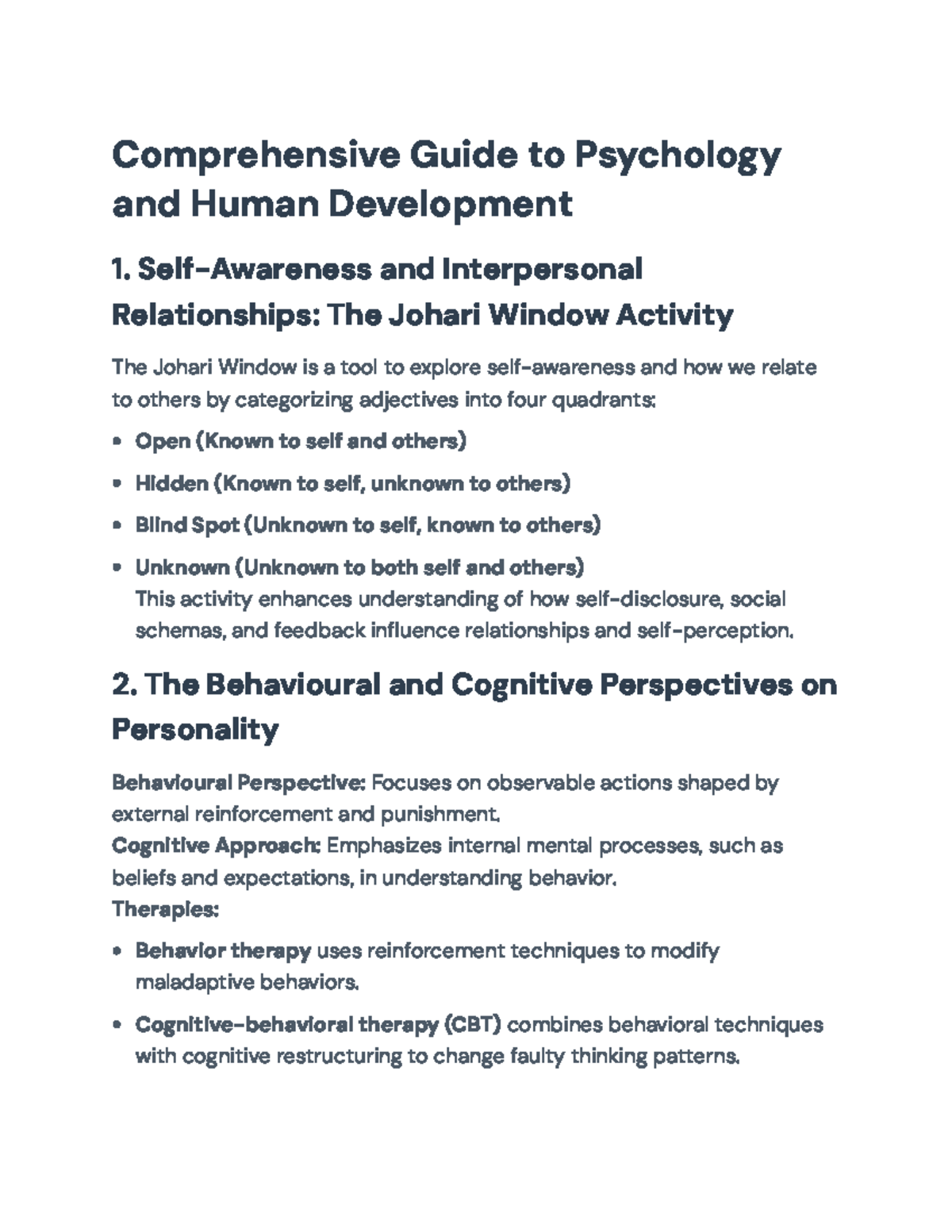 Comprehensive Overview of Psychology & Human Development (PSY 101 ...