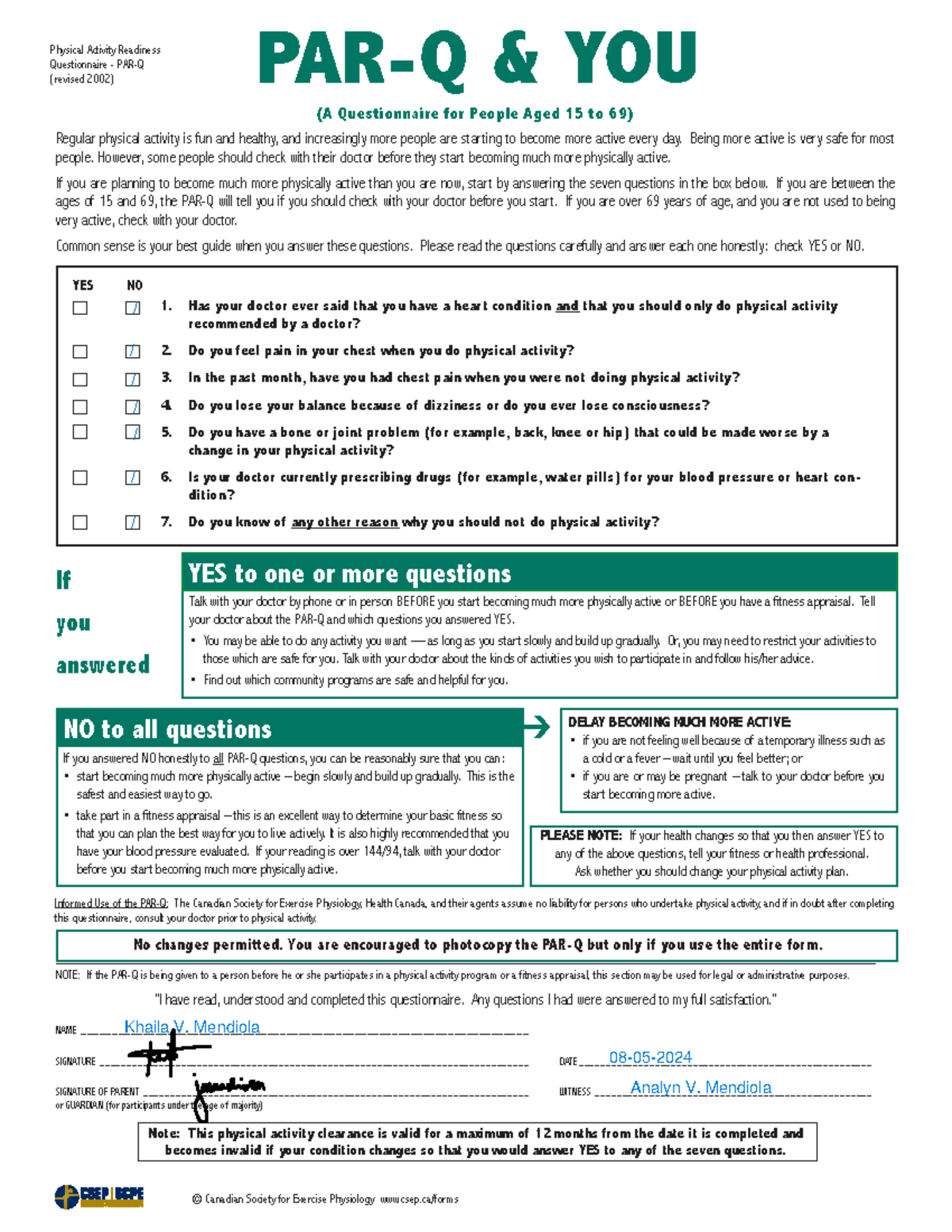 Par-q - note - No changes permitted. You are encouraged to photocopy ...