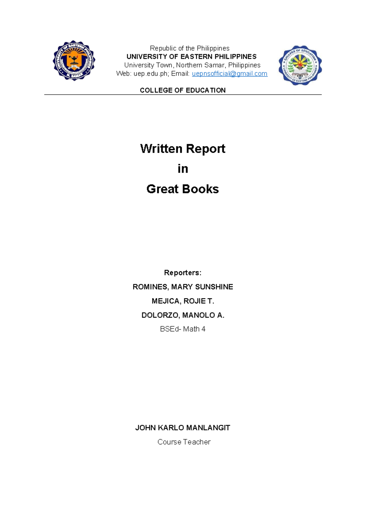 BSEd-Math4: Report on Leo Tolstoy's "The Two Brothers" Analysis - Studocu