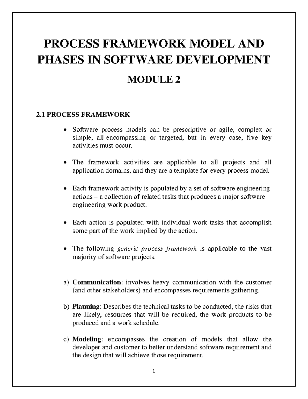 Module 2: Process Framework & Phases in Software Development - Studocu