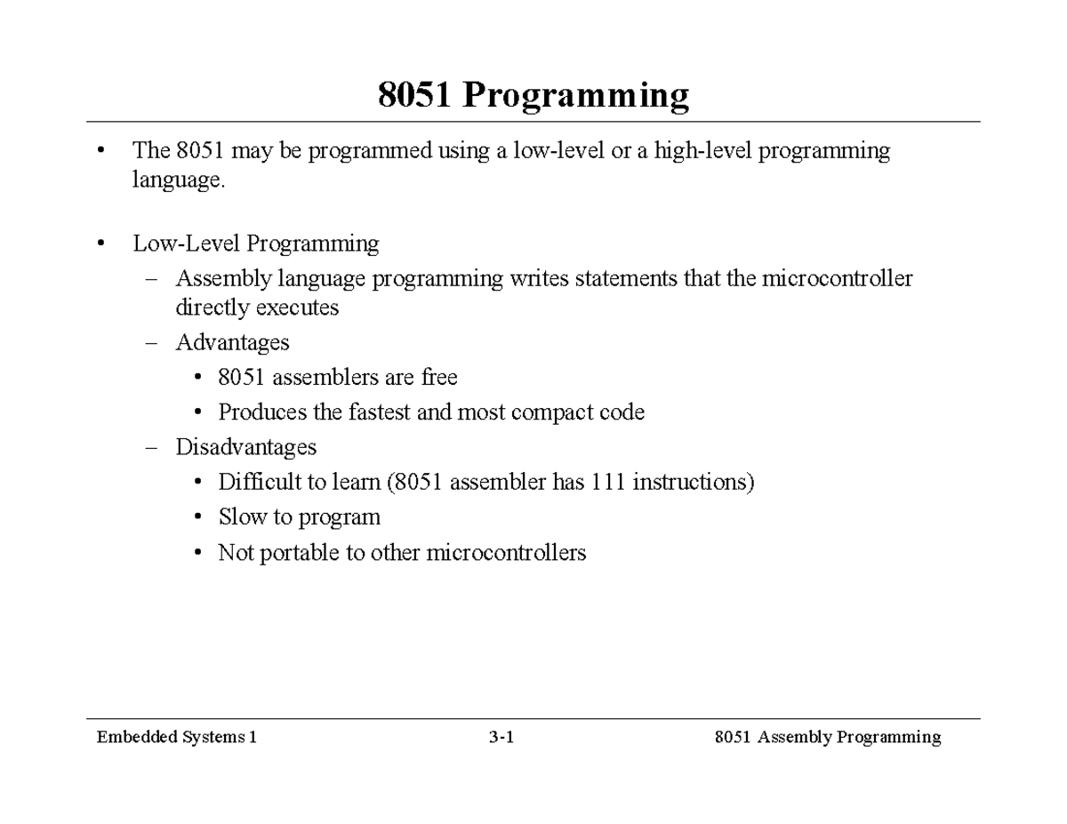 8051 Assembly Programming: Key Concepts and Instruction Set Guide - Studocu