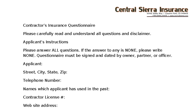 Insurance Questionnaire - Essential Information for Coverage - Studocu