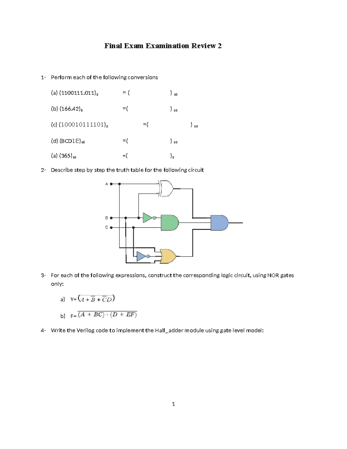 Digital Logic Design Final Exam Review 12 2025 - Studocu