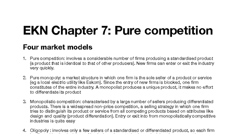 EKN Chapter 7: Understanding Pure Competition and Market Models - Studocu