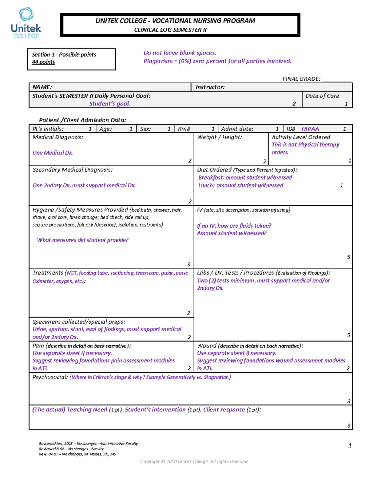 Clinical Log Notes for Nursing 2023 - Semester II Evaluation - Studocu