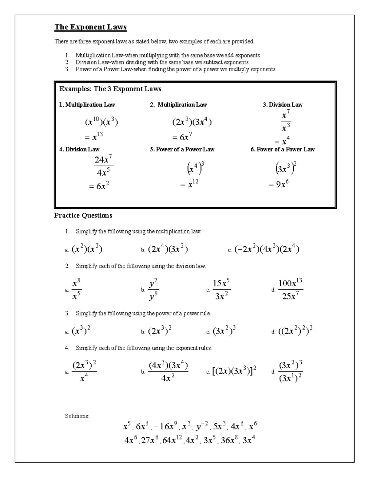 Exponent Laws - n/a - The Exponent Laws There are three exponent laws ...