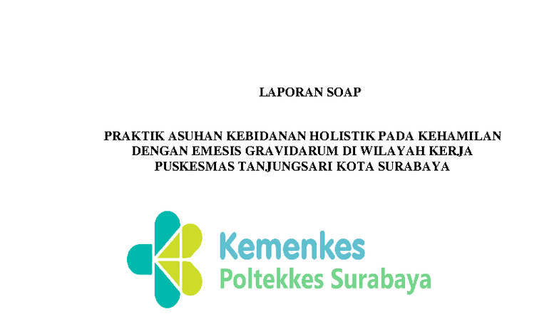 LAPORAN SOAP PRAKTIK ASUHAN KEBIDANAN HOLISTIK KEHAMILAN DENGAN EMESIS ...