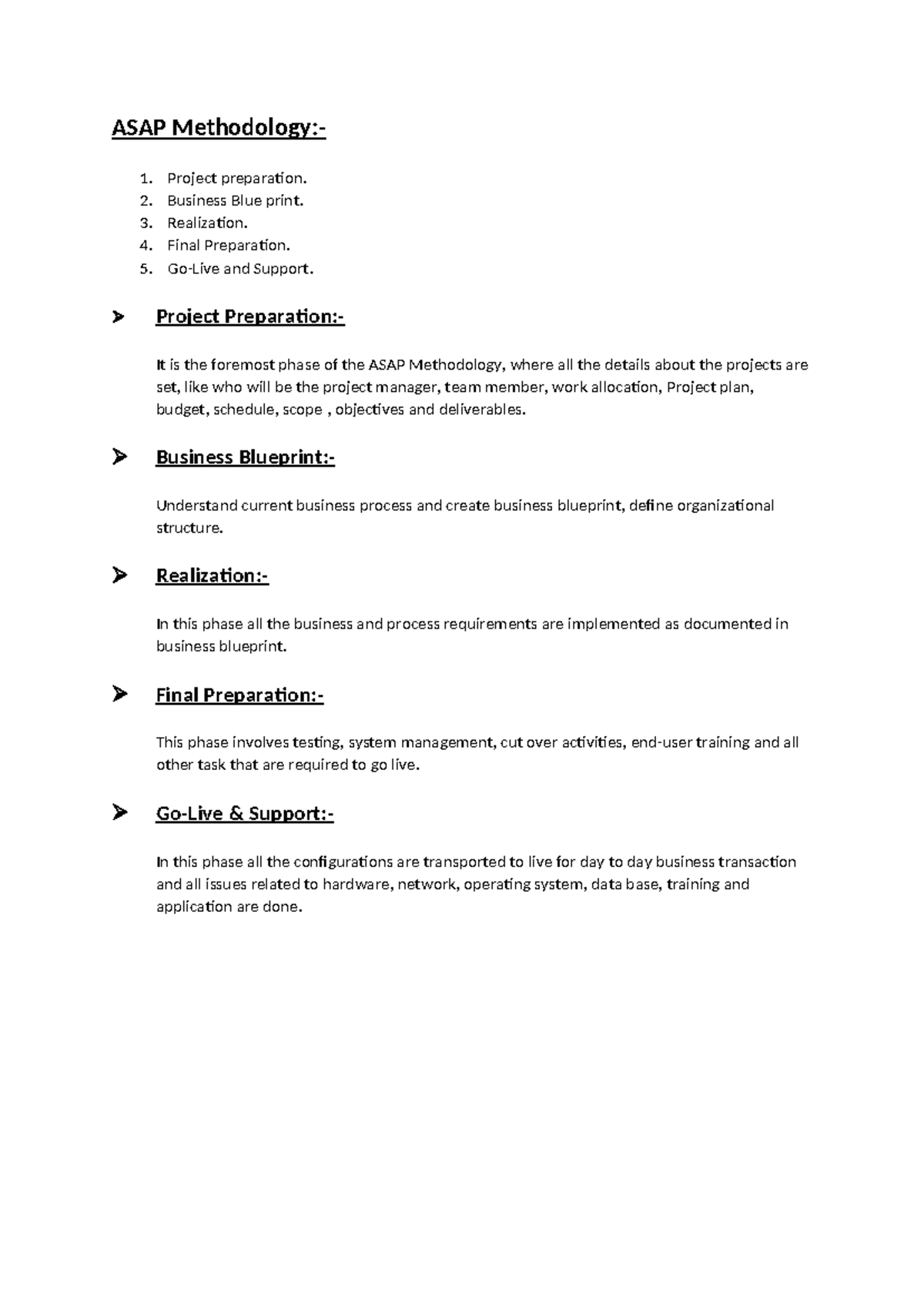 ASAP Methodology Overview: Key Phases and Implementation Steps - Studocu