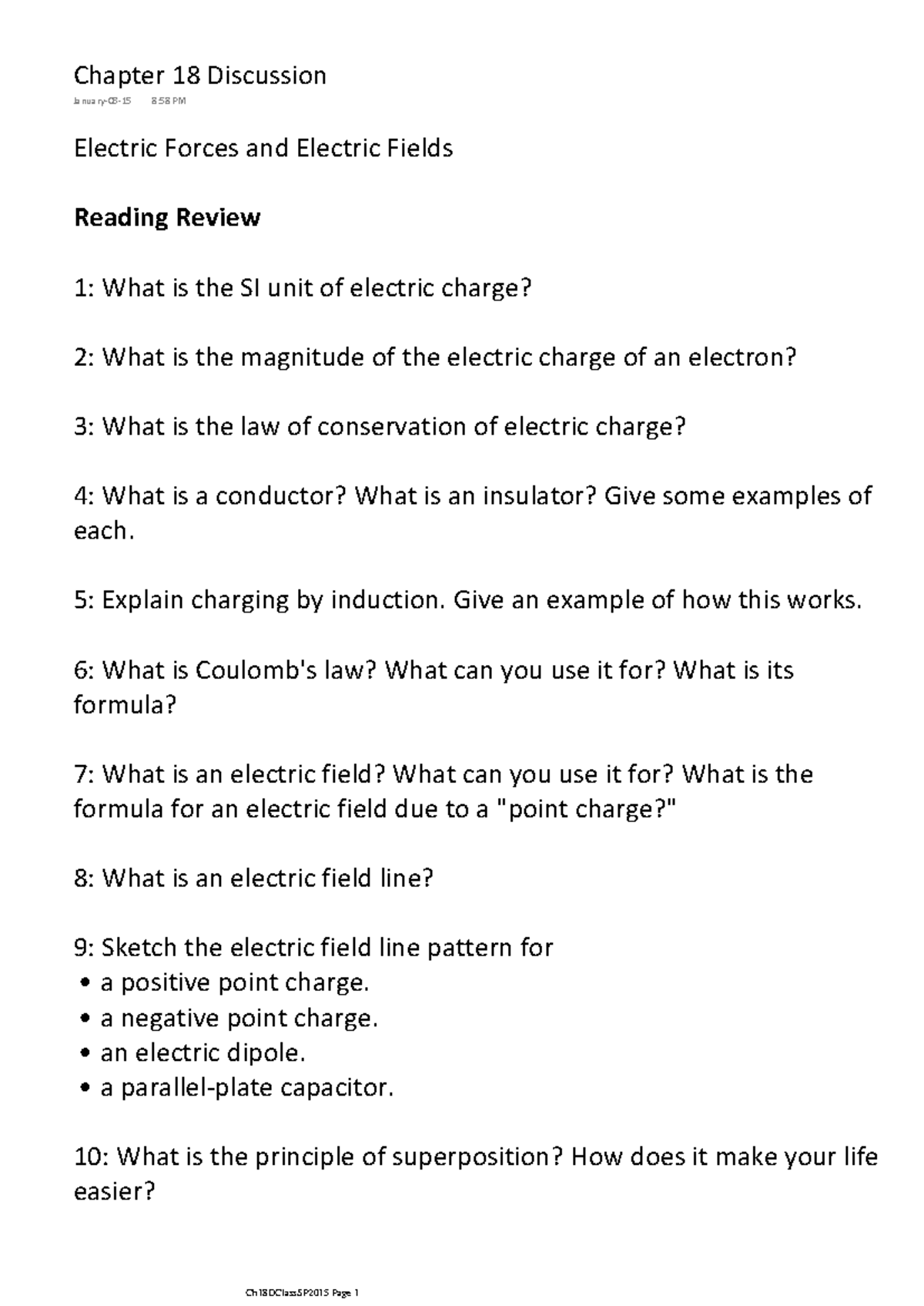 Chapter 18 - Electric Forces & Fields - Review Discussion Questions ...