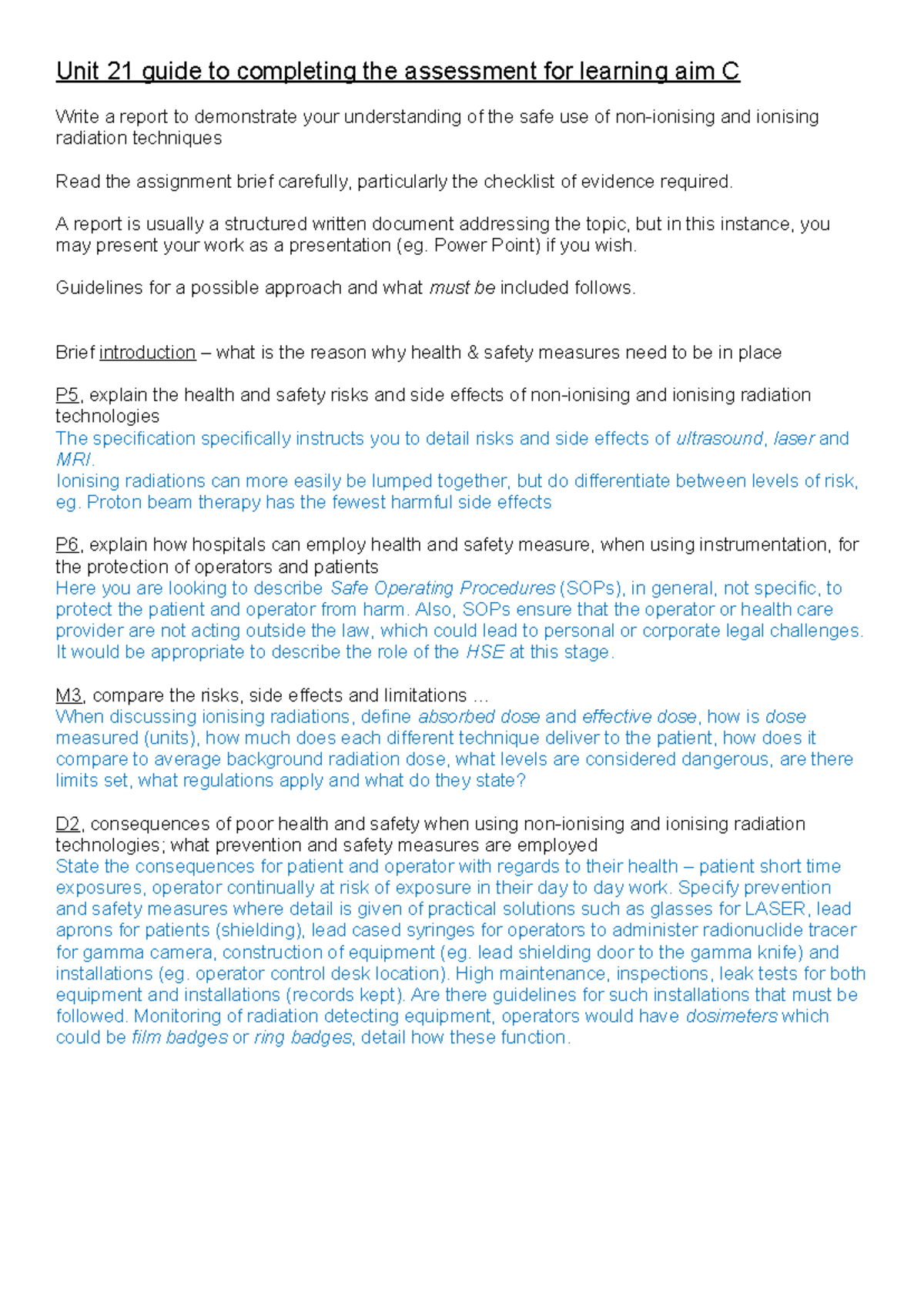 Unit 21: Assessment Guide for Safe Use of Ionising Radiation Techniques ...