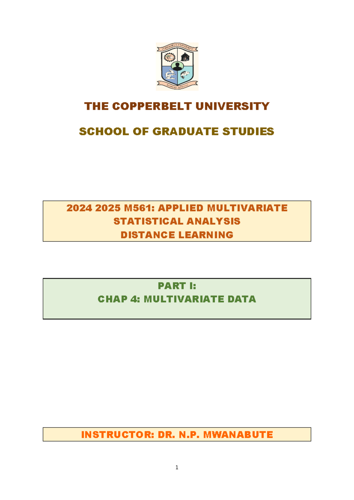 2025 M561 Distance PART 1CHAP 4 - THE COPPERBELT UNIVERSITY SCHOOL OF ...