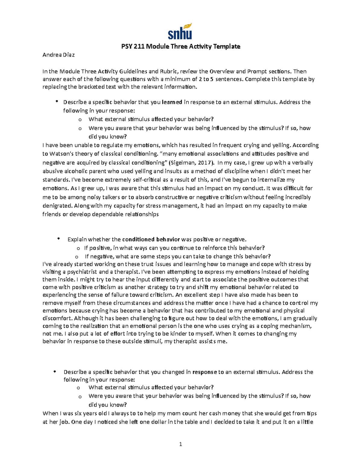 PSY 211 Module Three Activity Template - PSY 211 Module Three Ac2vity ...