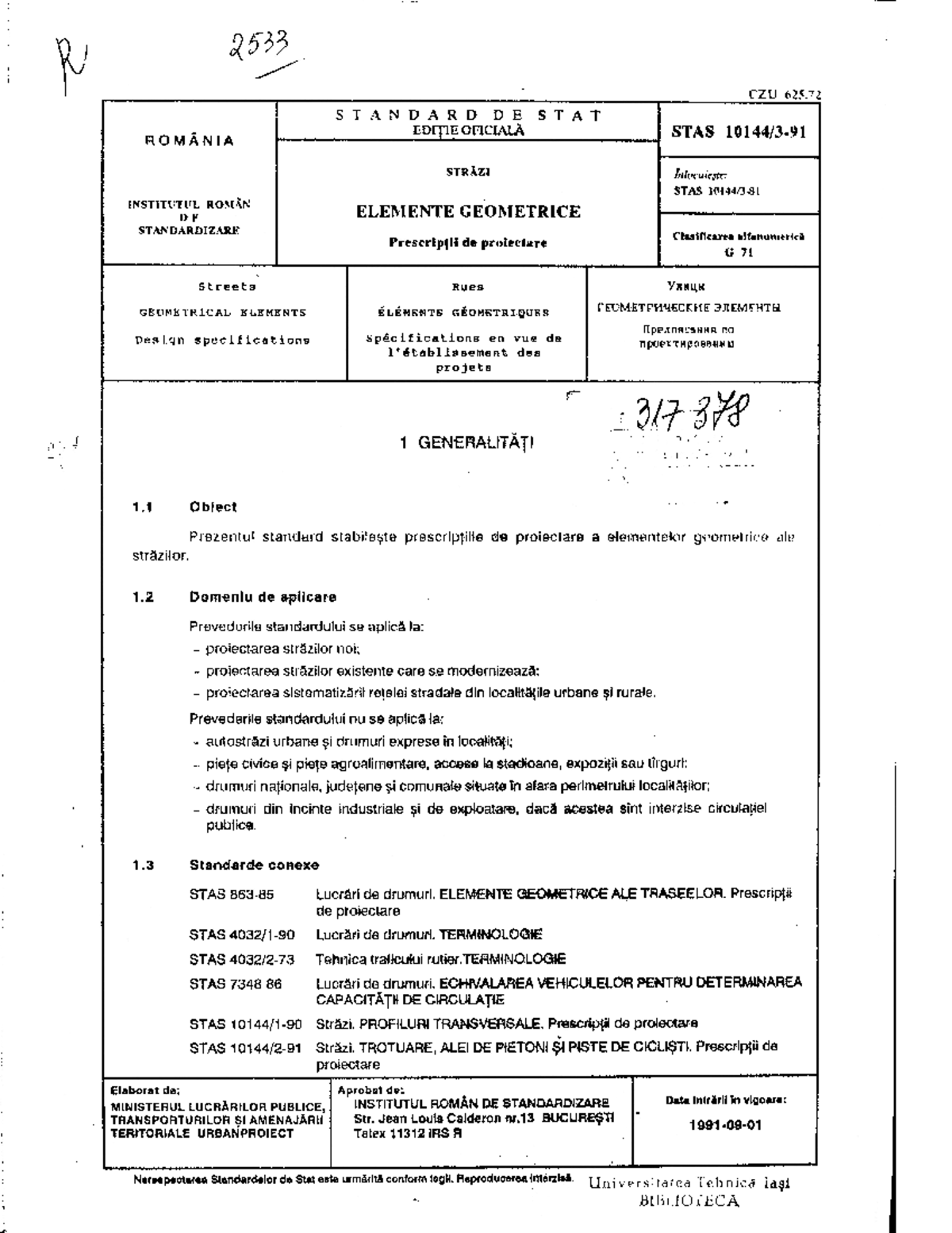 STAS 10144 3-91 Prescriptii de Proiectare pentru Strazi - Studocu