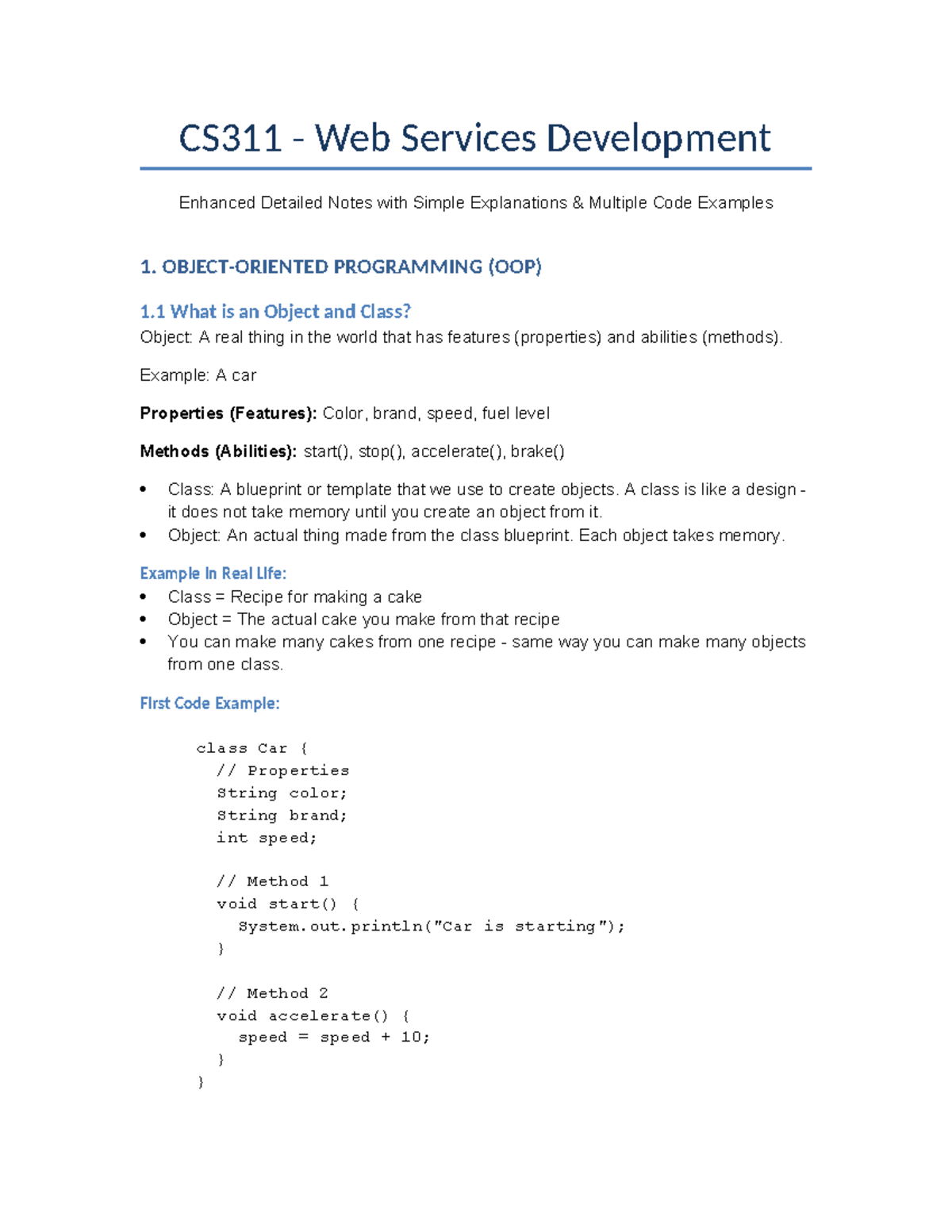 CS311 Web Services Development: Comprehensive Notes with Examples - Studocu