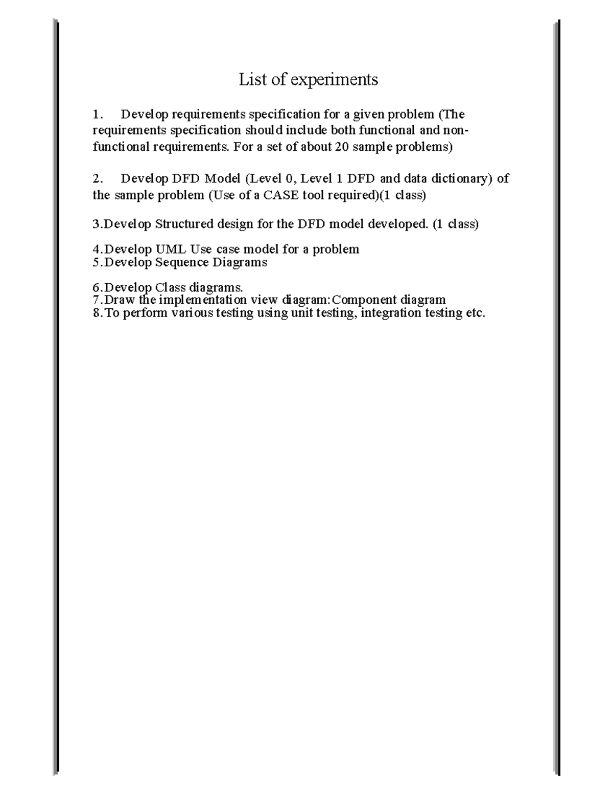 Software Engineering lab manual - List of experiments Develop ...