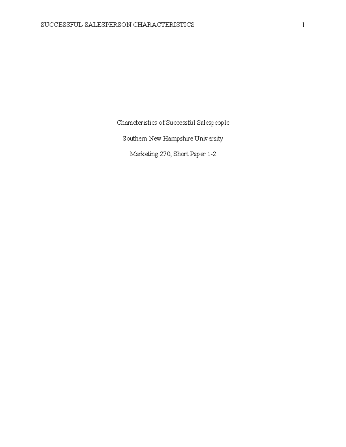 MRK 270 Module 1-2 Short Paper - Characteristics of Successful ...