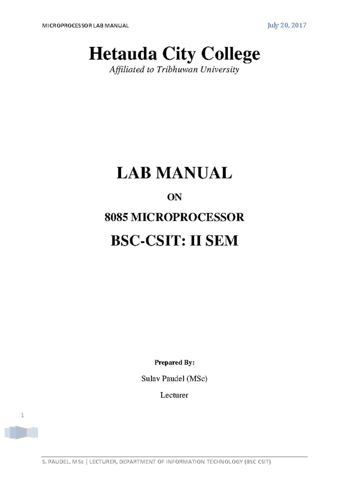 LAB Manual for 8085 Microprocessor - B.Sc CSIT II Sem - Studocu