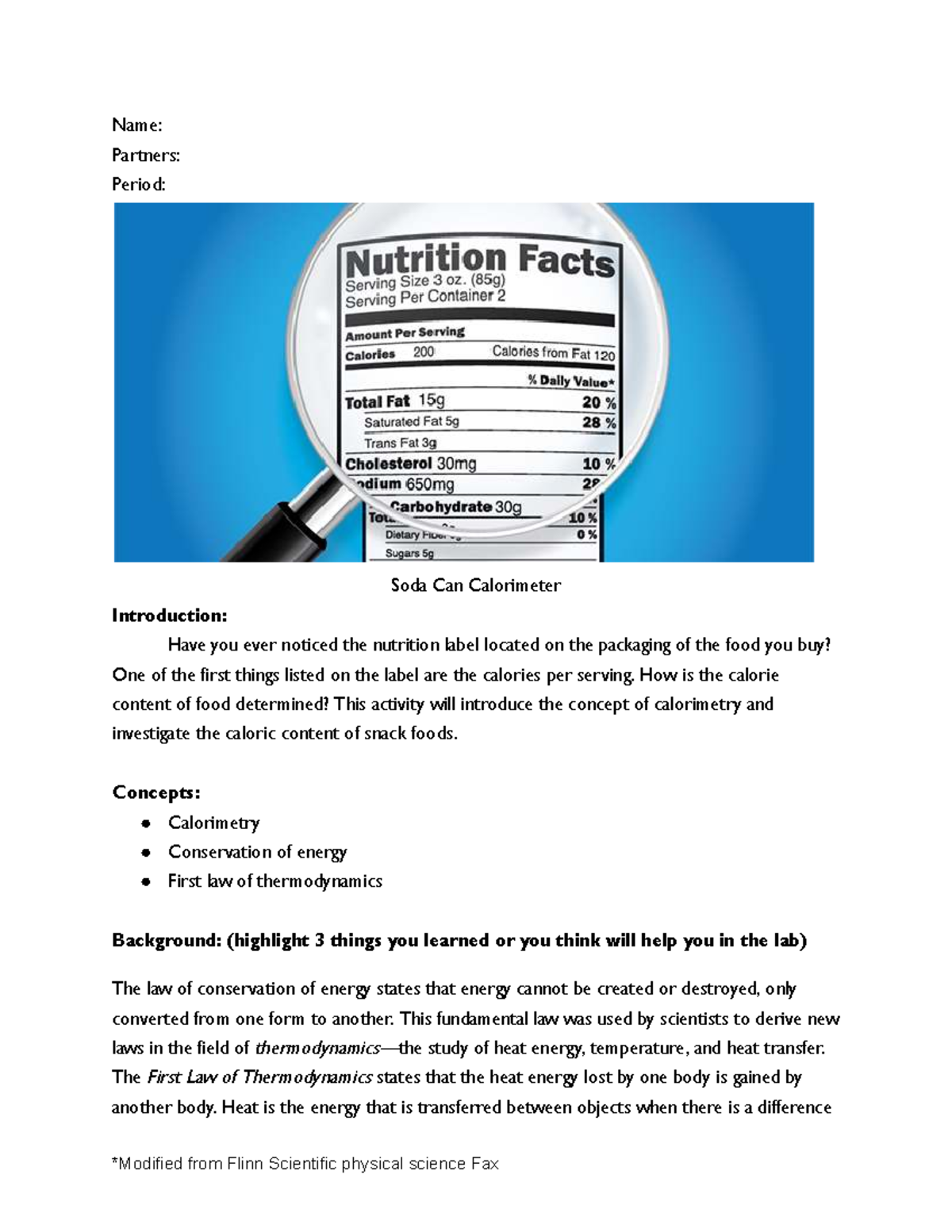 Thermodynamics Lab: Calorimetry of Snack Foods (Lab Assessment) - Studocu