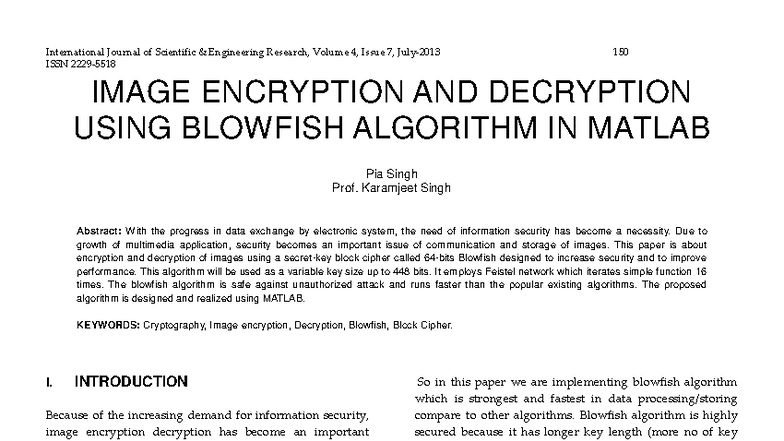 Image Encryption & Decryption Using Blowfish Algorithm in MATLAB - Studocu