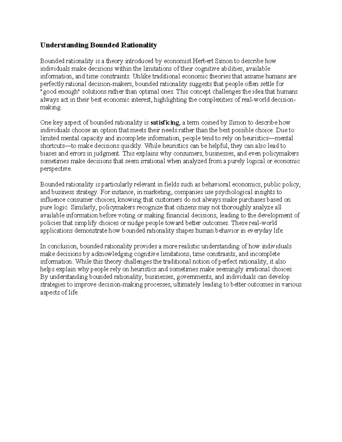 Understanding Bounded Rationality: A Behavioral Economics Perspective ...