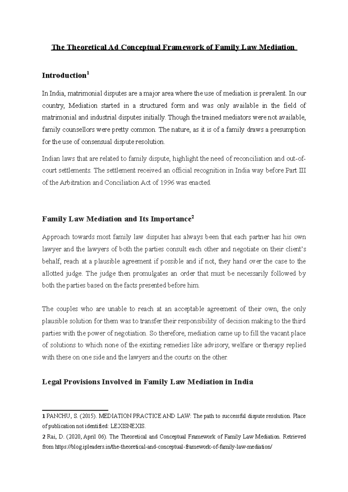 Theoretical Framework of Family Law Mediation in India: An Overview ...