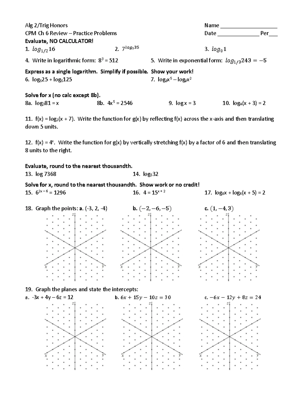Algebra 2 Unit 7 Final Exam Review: Rational Functions & Expressions ...