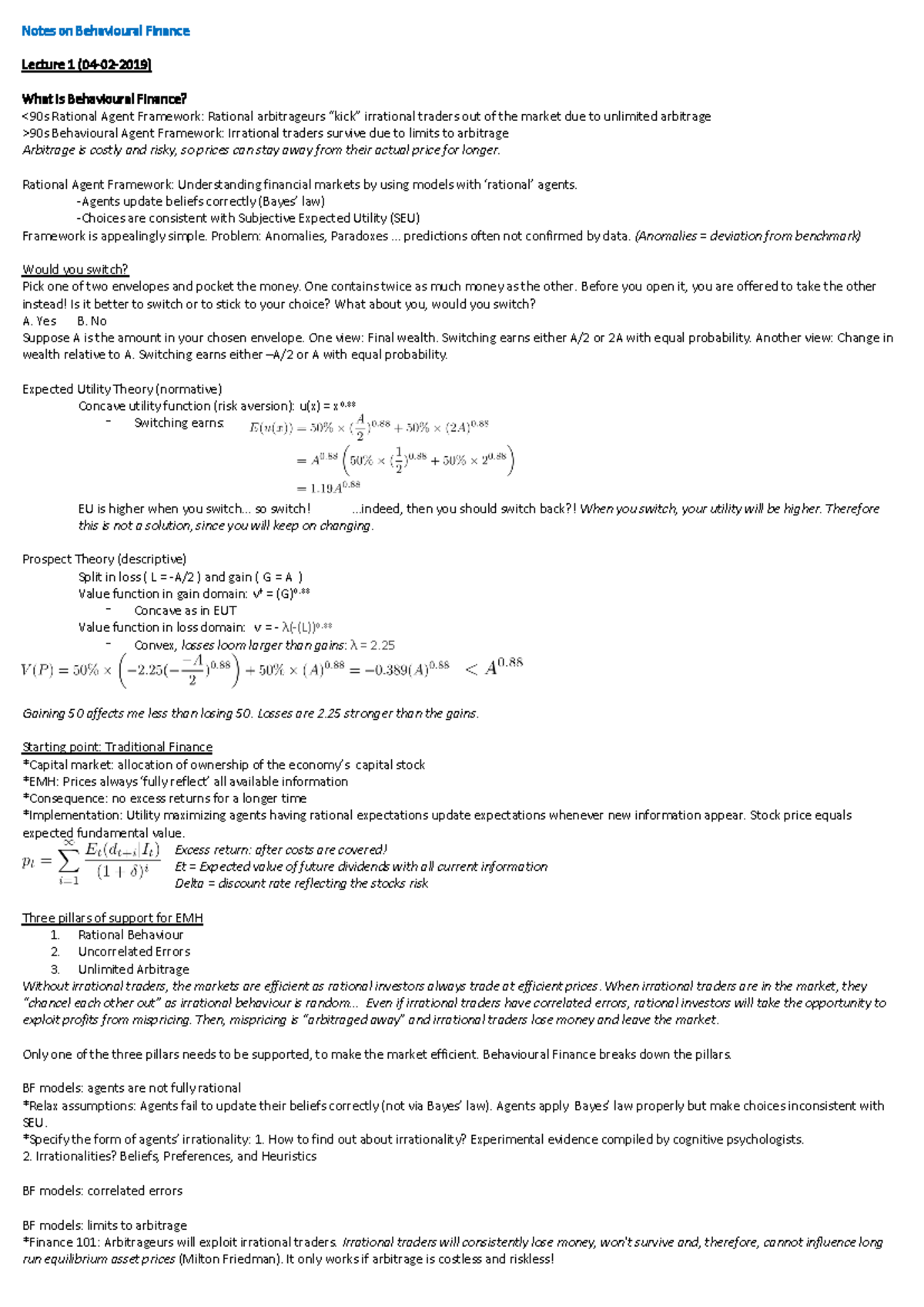 Behavioural Finance Insights: Lecture Notes (BF101) - Studeersnel