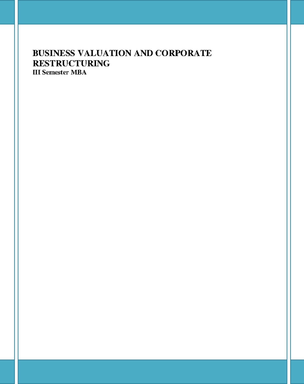 MBA Business Valuation & Corporate Restructuring: Module 1 Overview ...