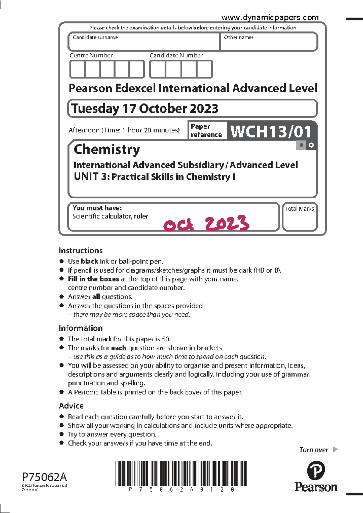 Oct 2023 - IAL Chemistry Unit 3: Practical Skills Exam Details - Studocu