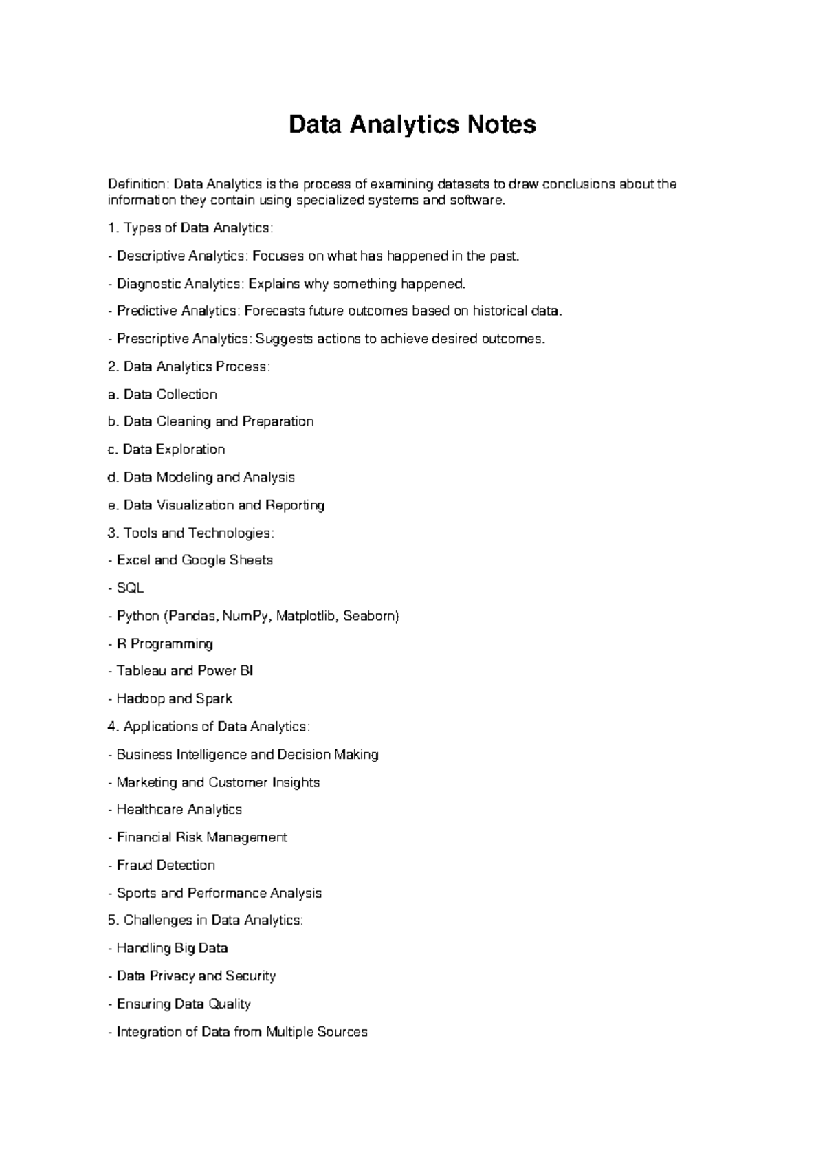 Data Analytics Notes: Types, Process, Tools & Applications - Studocu