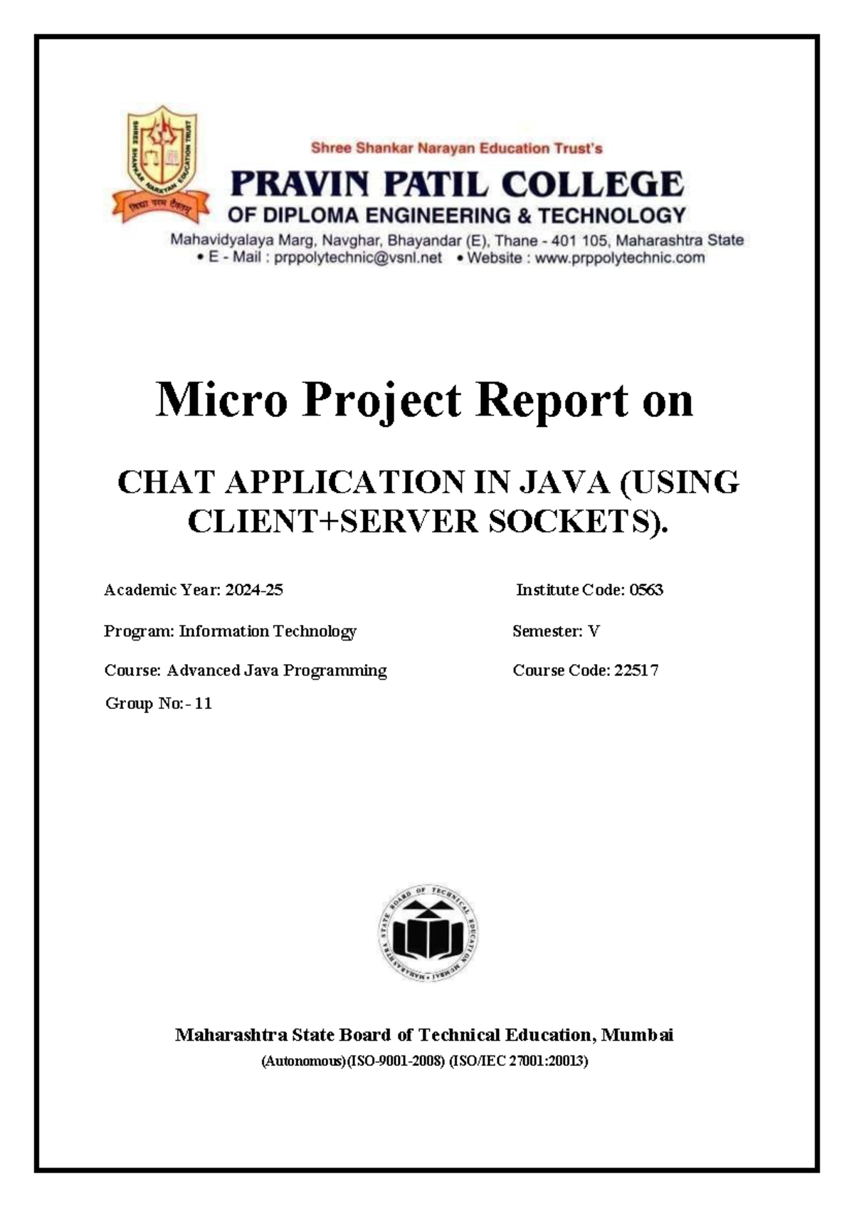 Micro Project on Chat Application in Java (AP22517) for IT Semester V ...