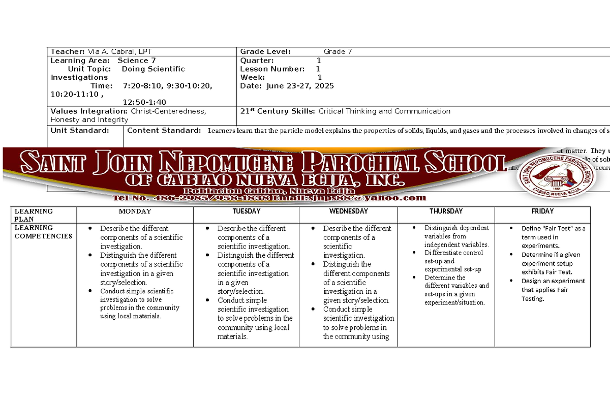 WEEK 1 - Science 7: Introduction to Scientific Investigations - Studocu