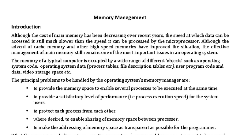 Memory Management Overview: Key Concepts and Techniques - Studocu