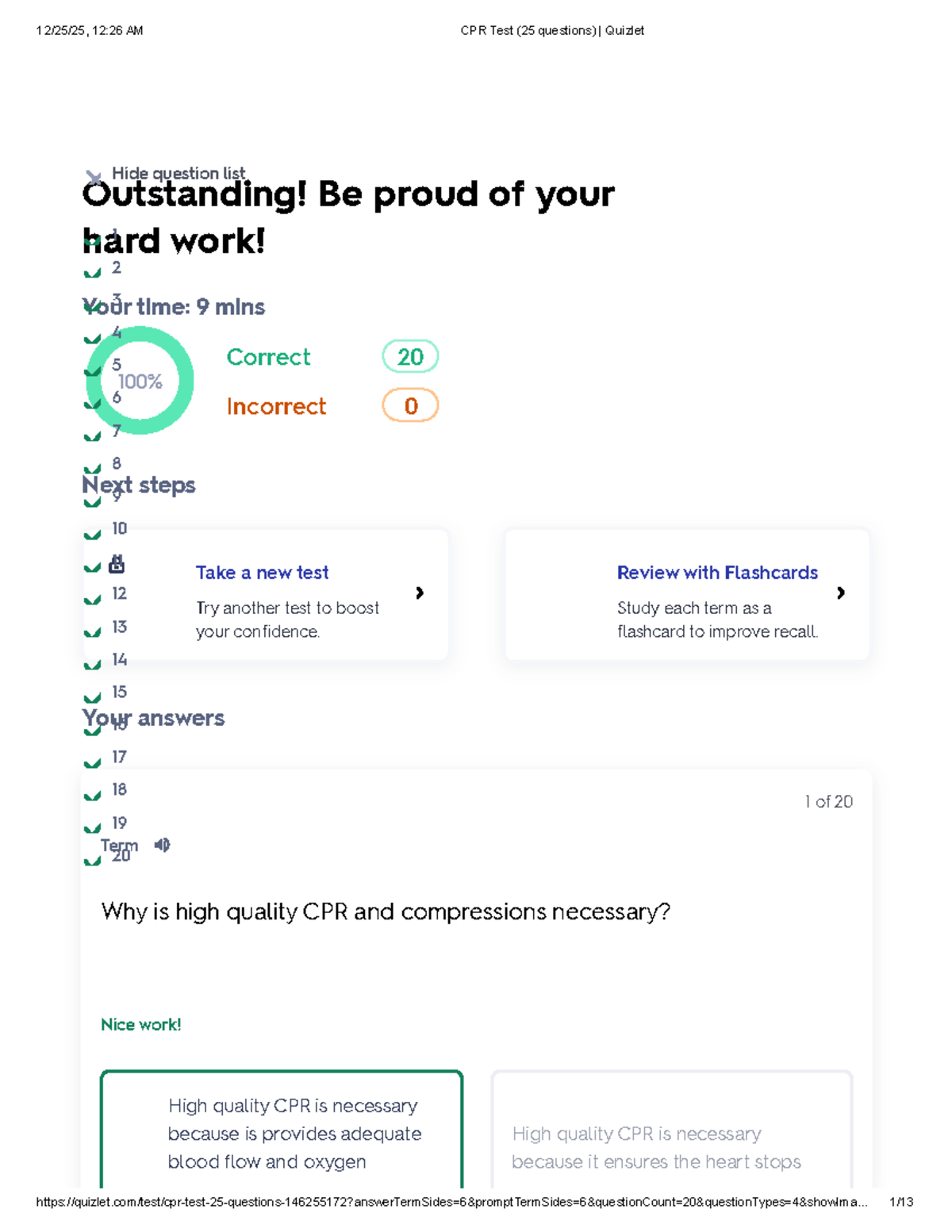 CPR Test (25 Questions) Quizlet - Study Guide for Certification - Studocu