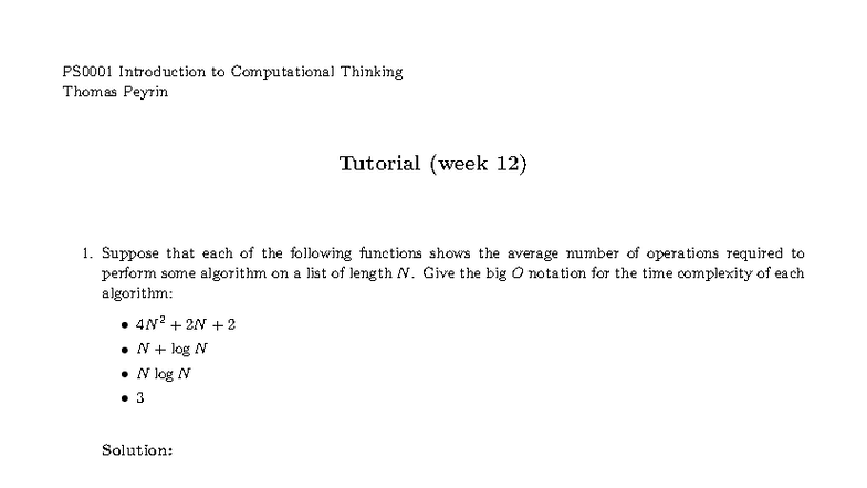 PS0001 Tutorial 12: Introduction to Computational Thinking - Studocu