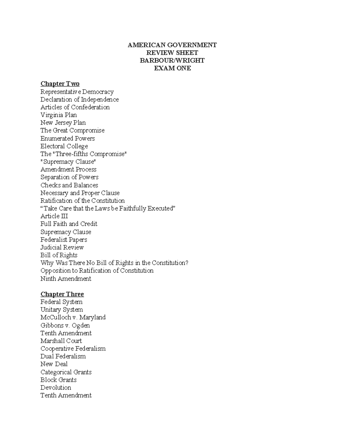 AMERICAN GOVERNMENT REVIEW SHEET: EXAM 1, 2, & 3 CONTENTS - Studocu