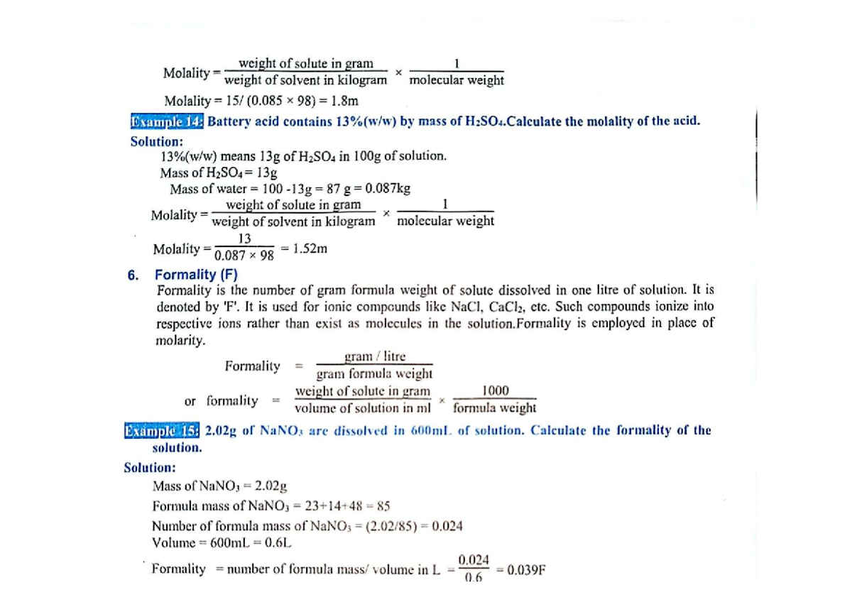 Chemistry 05: Molality and Formality Calculations in Solutions - Studocu